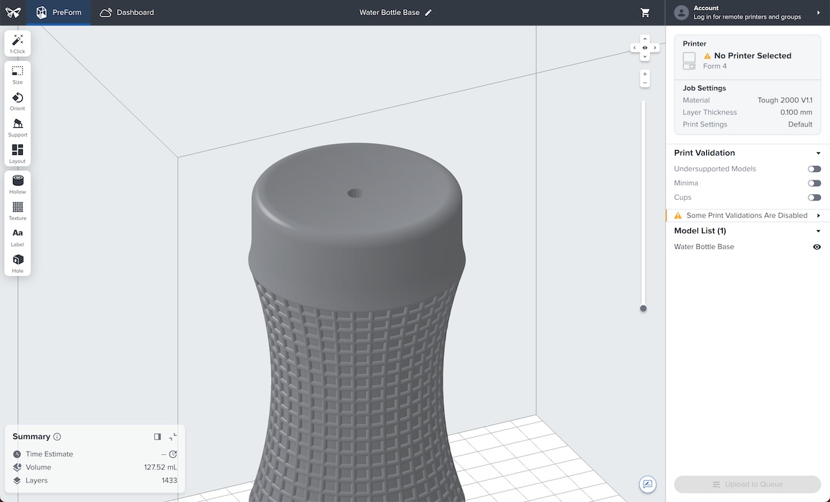 Adding holes to models in PreForm